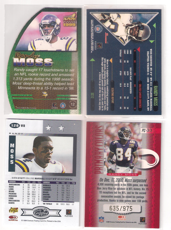 1998 Bowman Randy Moss Rookie Card#SC12 Insert, DieCut, SP, S# Insert ...