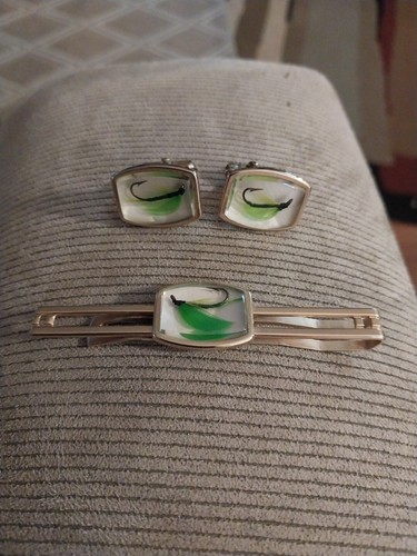 Anson Fishing Lure Tiebar And Cuff Links Good Condition | eBay