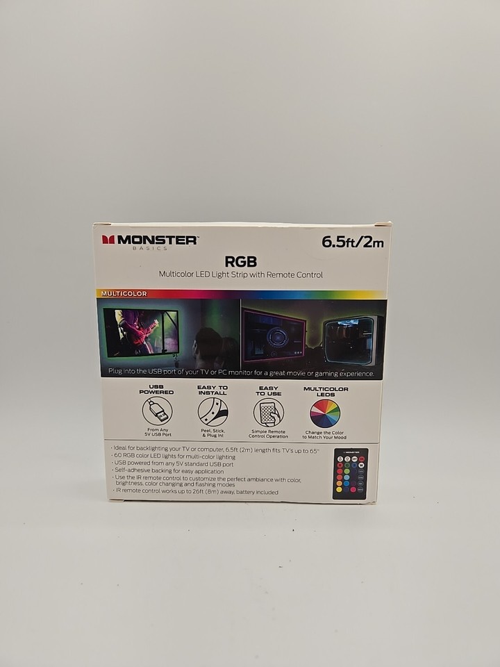 Monster Basics 6.5 Ft Color Changing USB LED Light Strip With Remote | eBay