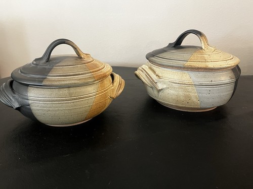 Lot of 2 Donna Tousley Stoneware Pots Double Handle VHTF | eBay