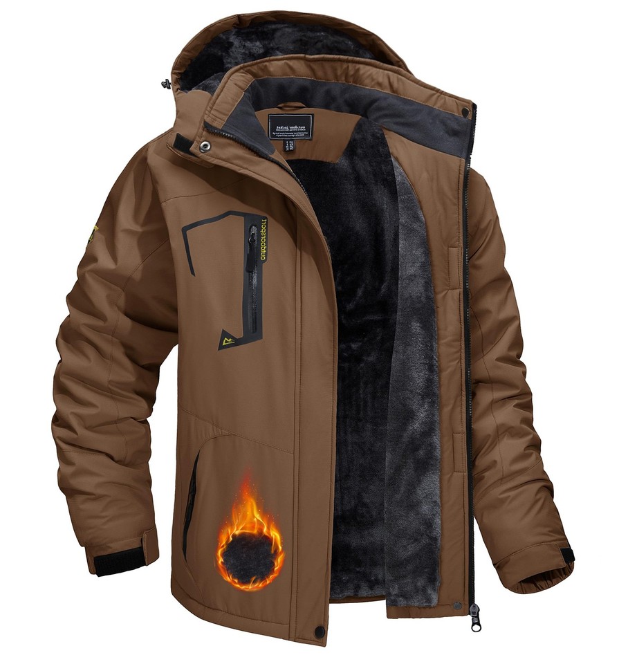 Men's Waterproof Winter Ski Jacket Snow Thermal Fleece Hooded Outdoor ...