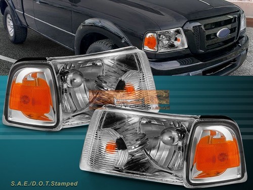 01-11 Ford Ranger XL XLT Crystal Headlights Chrome Housing with Corner ...