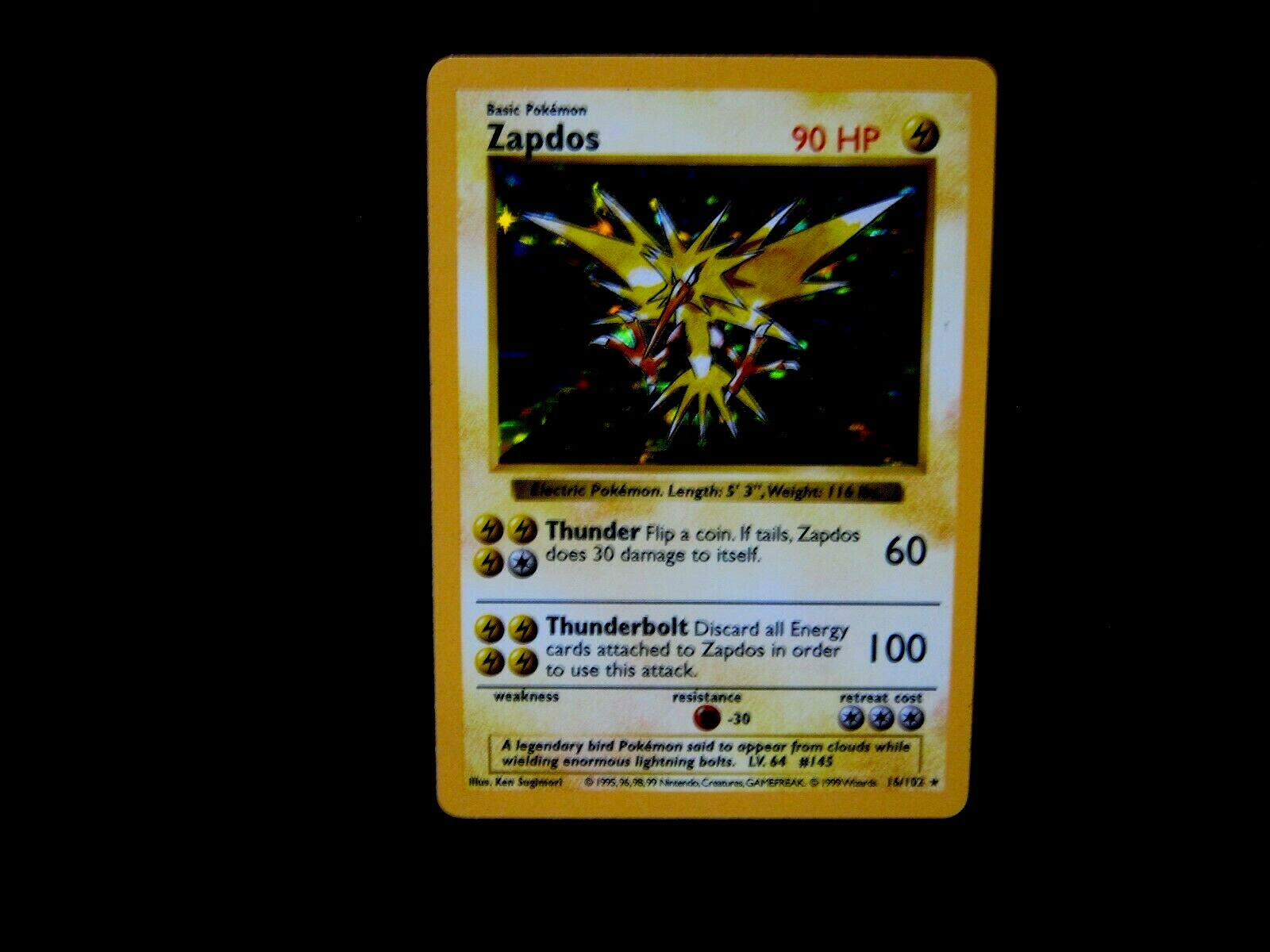 New Pokemon Shadowless Zapdos #16 Holo 1999 | eBay