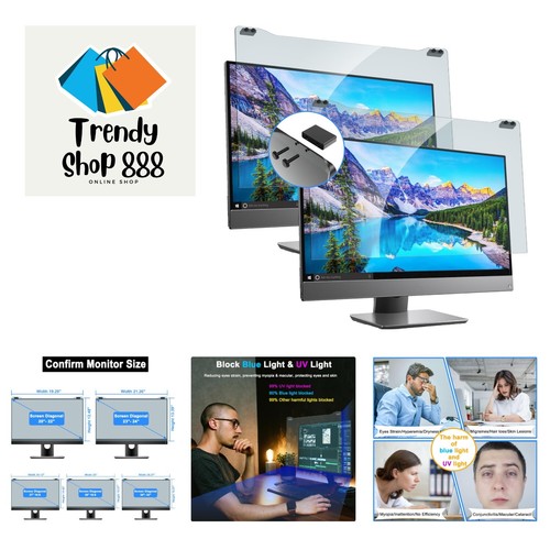 2 Pack 23-24 Inch Computer Screen Blue Light Blocker for Diagonal 23,23 ...