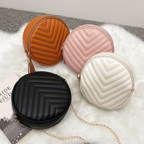 Tassel Line Small Round Bag PU Cross-body Pouch Chain Shoulder Bag ...