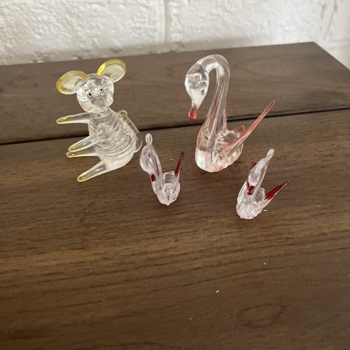Lot of 4 Vtg Lucite Acrylic Figures Clear Mother Swan w/ 2 babies and 1 ...