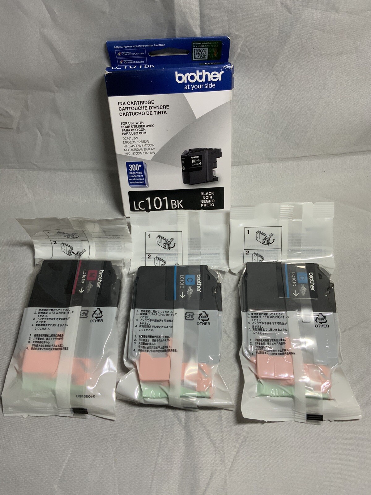 4-Pack Brother OEM LC101 Ink Cartridge Black Cyan Magenta - Exp: 08/ ...
