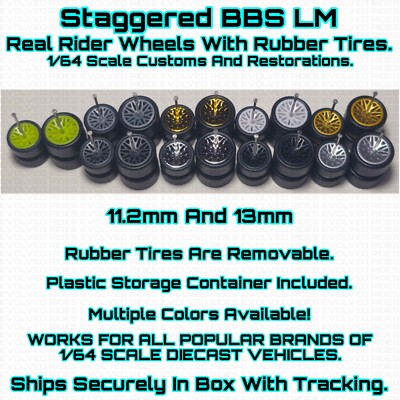 BBS LM Staggered Real Rider Wheels Rubber Tire For 1/64 Scale Hot | eBay