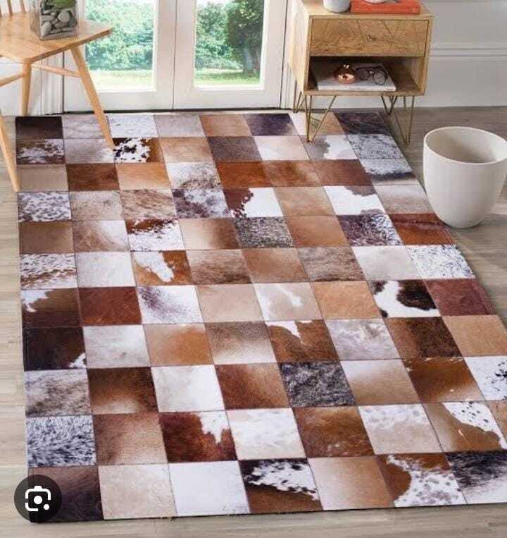 Leather Carpet Hand Woven Patchwork Decorative Rug Hair Animal Hide ...