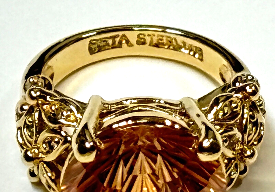 SETA STERLING Signed Aurora Borealis Citrine Crystal Ring Size 5 #18 | eBay