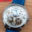 Mens Double Flywheel Automatic Mechanical Watch Silver White Dial Blue ...