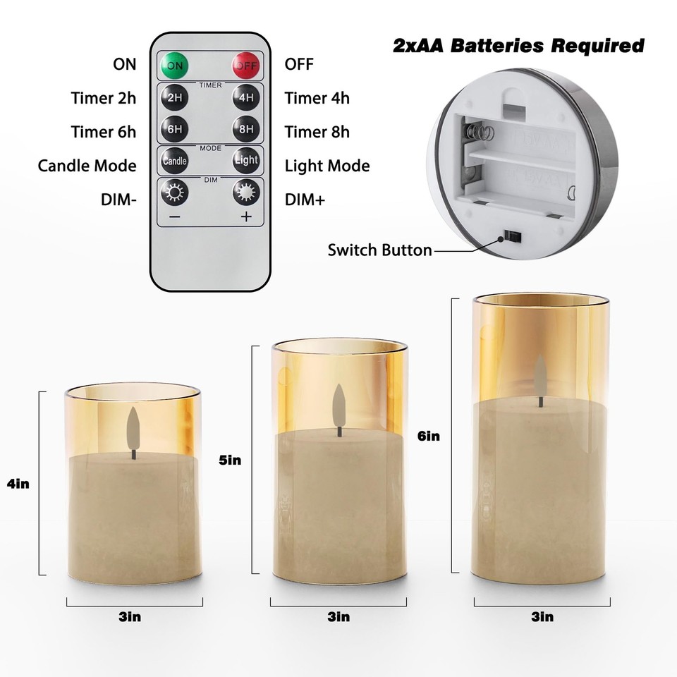 Ice Crystal Real Wax Glass Flameless Candles with Remote & Timer ...