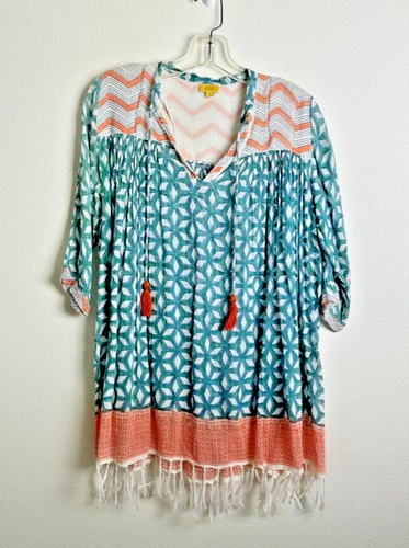 Roberta Roller Rabbit Womens Serafina Tunic Dress Fringe Blue Bohemian ...