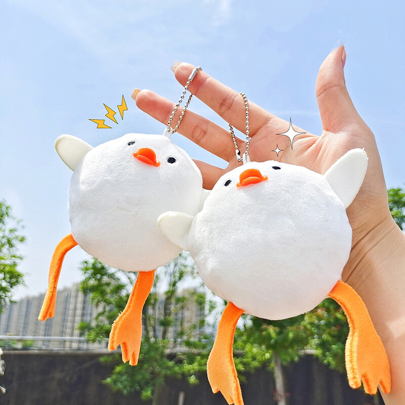 Motivating Duck Plush Keychain Big White Duck Doll Pendant Car Keyring ...