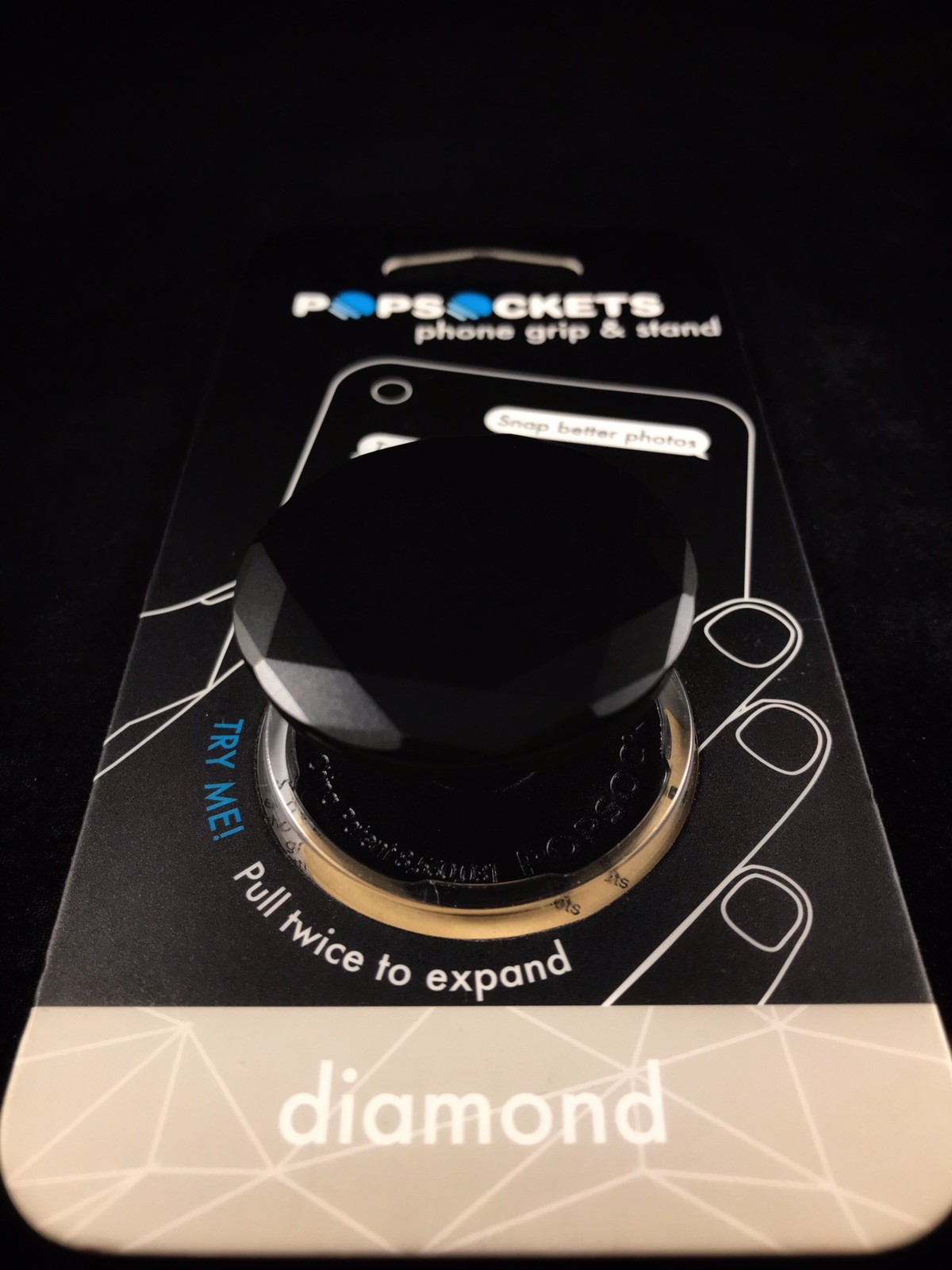 PopSockets Premium Black Diamond Metal Phone Holder Grip Popsocket Pop ...