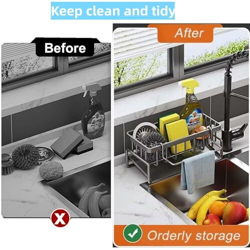 Sponge Holder for Kitchen Sink, Automatic Drainage Kitchen Sink Caddy ...