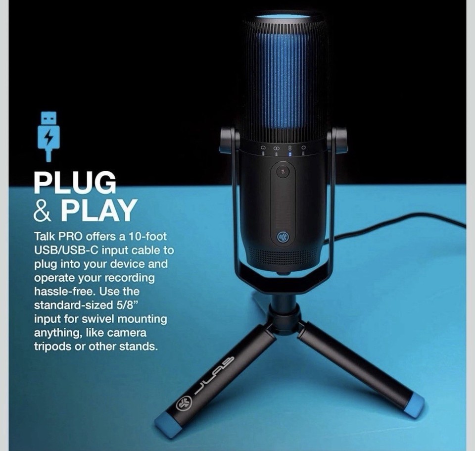 JLab Talk Pro USB Microphone USB-C Output Cardioid Omnidirectional ...