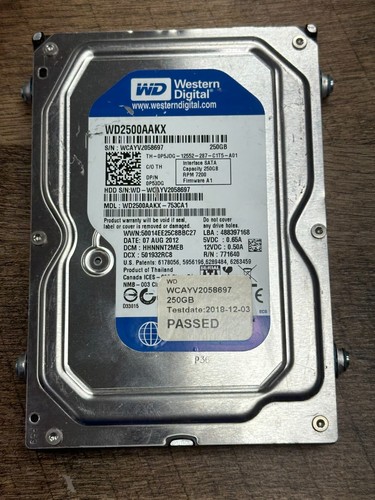 Western Digital Blue, 250GB, 7200RPM, SATA 6Gb/s, 3.5in HDD (WD2500AAKX ...