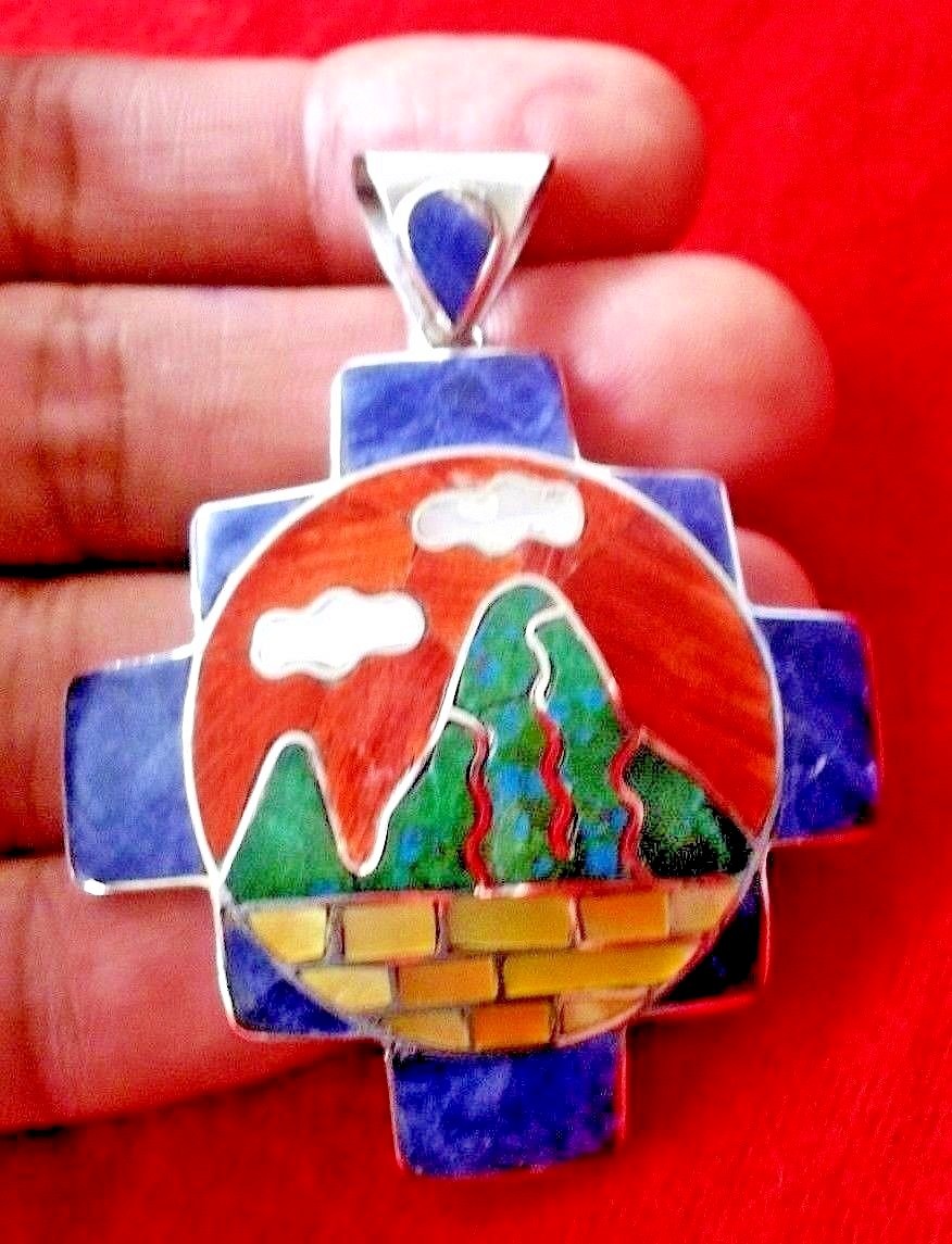 PERUVIAN PENDANT WITH A MACHU PICCHU DESIGN MADE OF SILVER W/ SPONDYLUS ...