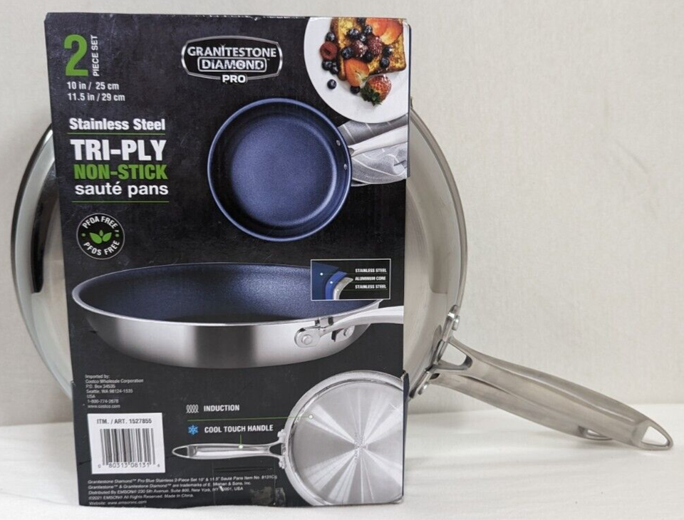 Granitestone Diamond Pro Saute Pan Set 10 in & 11.5 in Stainless Steel ...