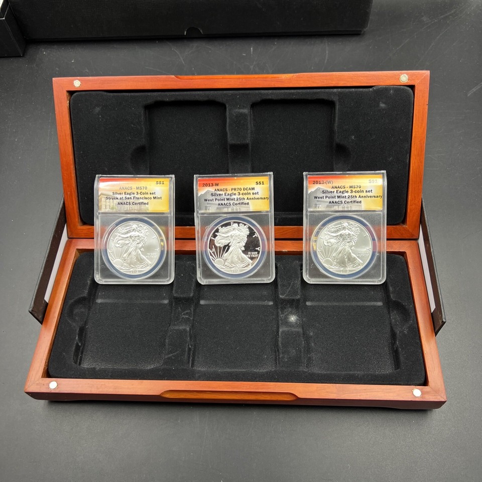 2013 3 Coin ASE 1 oz American Silver Eagle Set ANACS MS70 MS & Proof ...