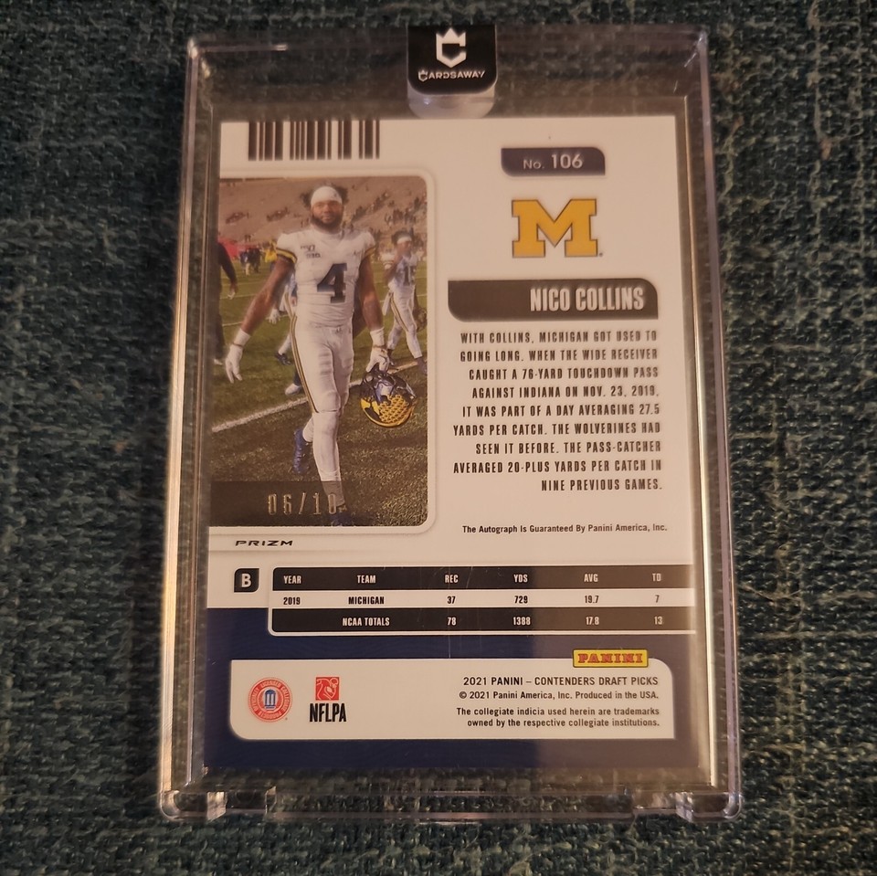 2021 Contenders Draft Picks Nico Collins ON CARD Auto Var B Gold /10 ...