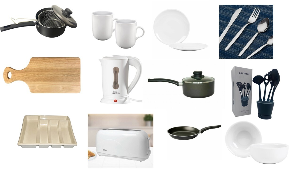 14+ Piece Student New Home Kitchen Utensils Starter Pack Kettle Toaster ...