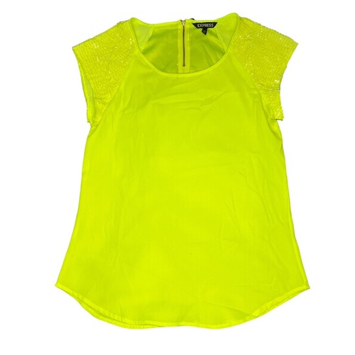 Express Women's XS Neon Yellow Sequin Sleeve Kimono Cap Short Sleeve ...