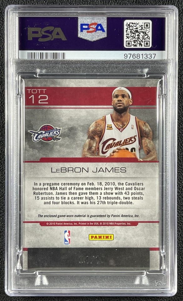 LEBRON JAMES PSA 8 2009 ABSOLUTE TOTT BLACK PRIME JUMBO JERSEY NUMBER ...
