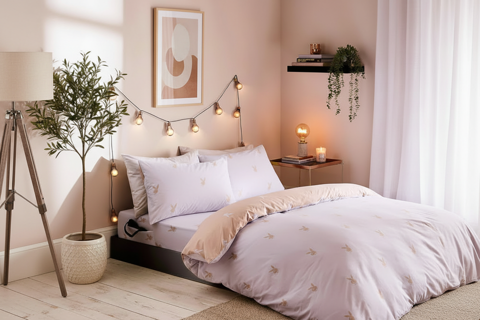 Playboy Iconic Vibes Retro Geo Bunny Reversable Nude Duvet Cover ...