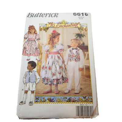 Butterick 6610 pattern childrens dress vest shorts pants bow tie uncut ...