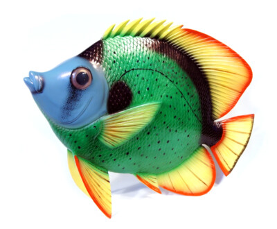 Hand Painted 20" Tropical Fish Statue Figurine Sculpture Green 968T-3 ...