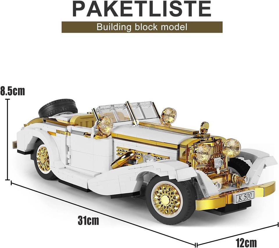 Mould King 10003 Retro Classic Car Building Block Vintage Toy Static ...