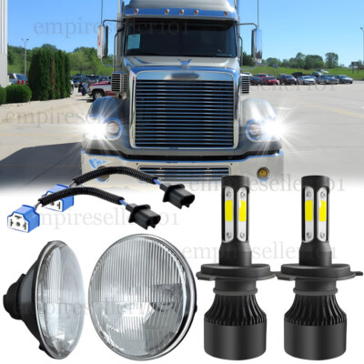 2Pc 7 inch Round LED Headlights HI-Lo Beam For Freightliner Coronado ...