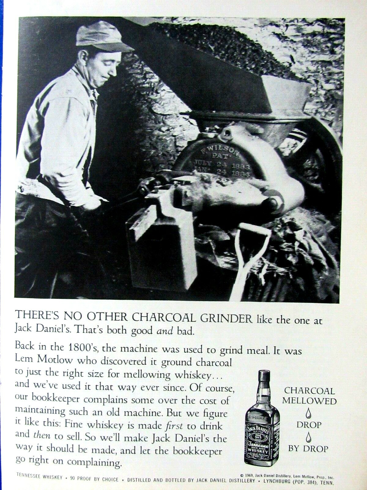 1968 Jack Daniel's Lem Motlow Vintage Charcoal Grinder Original Print ...