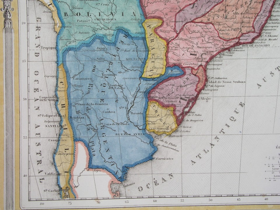 1843 nice ORIGINAL MAP BRASIL PARAGUAY GUIANA CHILE URUGUAY ARGENTINA ...