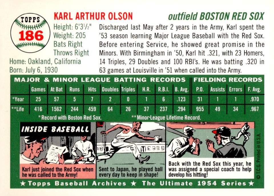 1994 Topps Archives 1954 #186 Karl Olson | eBay