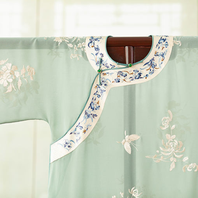 Lady Chinese Chiffon Sheer Cheongsam Embroidery Floral Long Dress ...