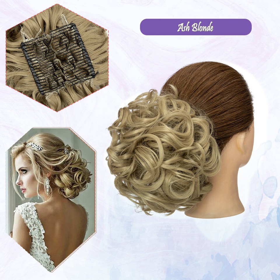THICK Chignon Wedding Messy Bun Piece Updo Clip in as Human Hair ...