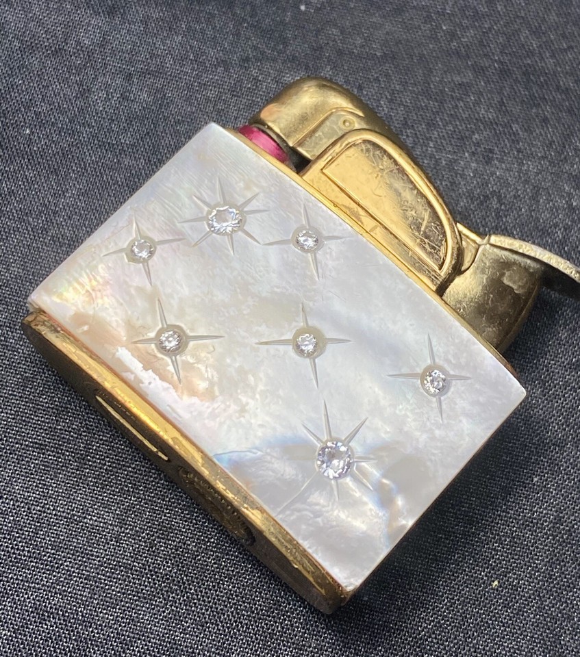 RARE Vintage EVANS LIGHTER Mother of Pearl & Cubic zirconia SPARKS ...