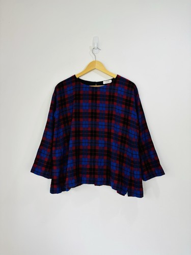 Toast Top Women Size 10 Red Blue Check Wool Blend Relaxed Oversized 3/4 ...