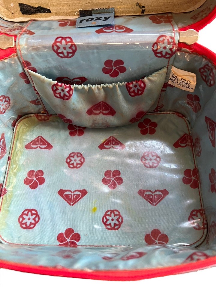 Vtg Roxy Travel Cosmetic Hard Case Red Blue Floral Hibiscus Bag Rare 90 ...