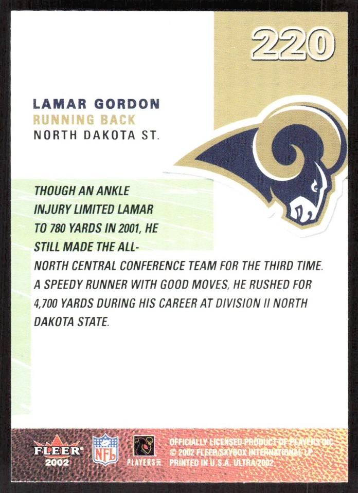 2002 5298B FLEER ULTRA Lamar Gordon Rookie St. Louis Rams #220 | eBay
