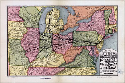 Poster, Many Sizes; Map Pittsburgh Fort Wayne Chicago Railroads 1874 | eBay