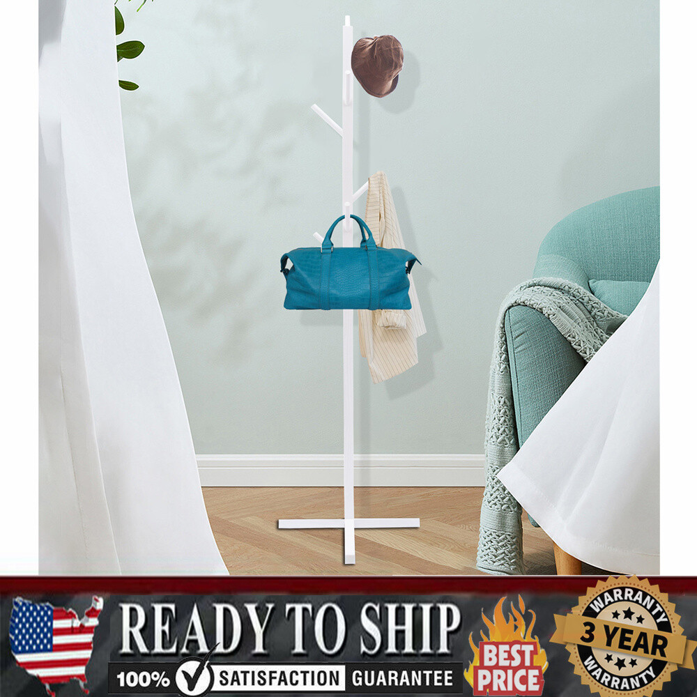 Free Standing Wooden Coat Rack Hat Hanger 8 Hook Hall Entryway Jacket ...