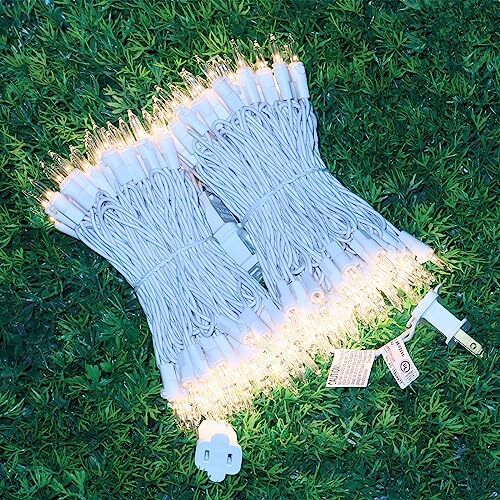 200 Clear Bulbs White Wire Christmas Lights Commercial Grade Decorative ...