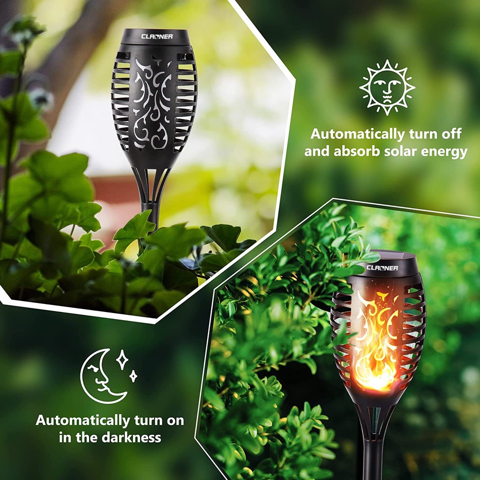 6/12X 12 LED Solar Torch Flame Lights Outdoor Garden Flickering Lamps ...