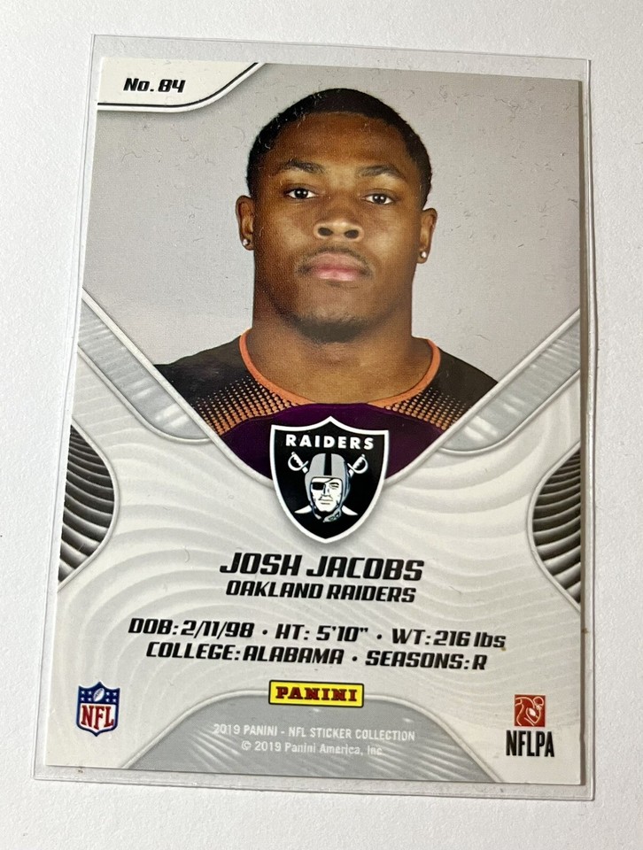 2019 Panini NFL Sticker Collection Silver Josh Jacobs ROOKIE CARD No ...