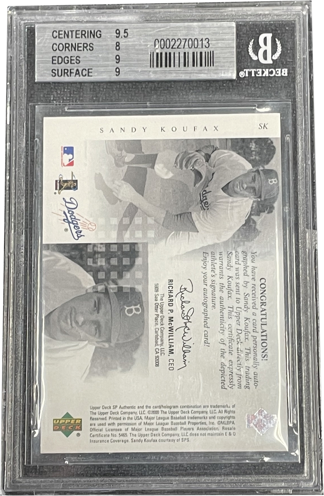 2000 SP Authentic - Chirography Sandy Koufax #SK (AU) for sale online ...