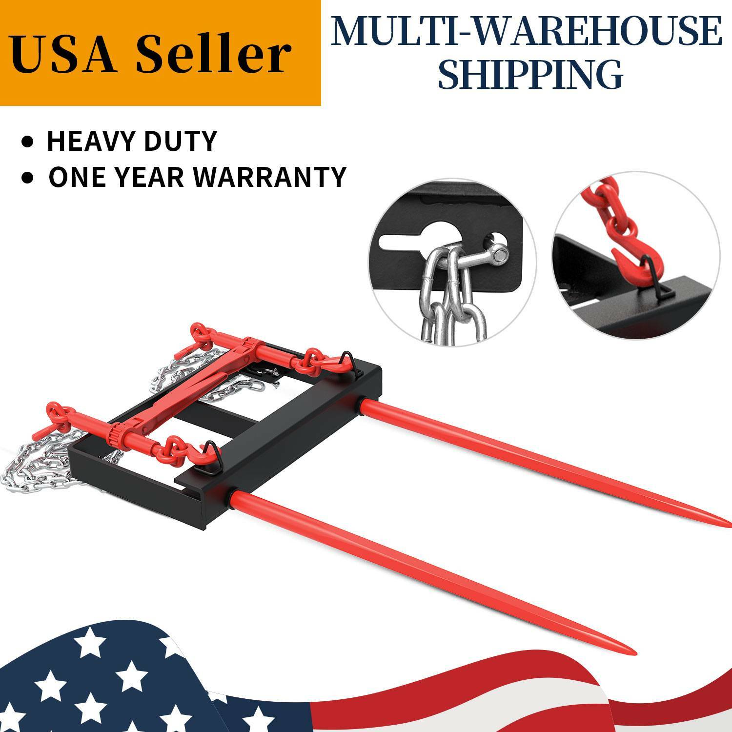 Universal Loader Bucket Mount Hay Bale Spear Spike Stabilizer Spears ...